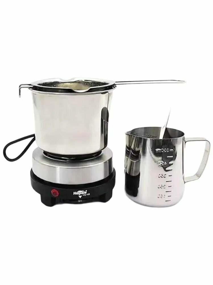 Набор для свечеварения, плавления воска, изготовления свечей, плитка электрическая настольная с кастрюлями, Воскоплав, Сотейник маленький стальной