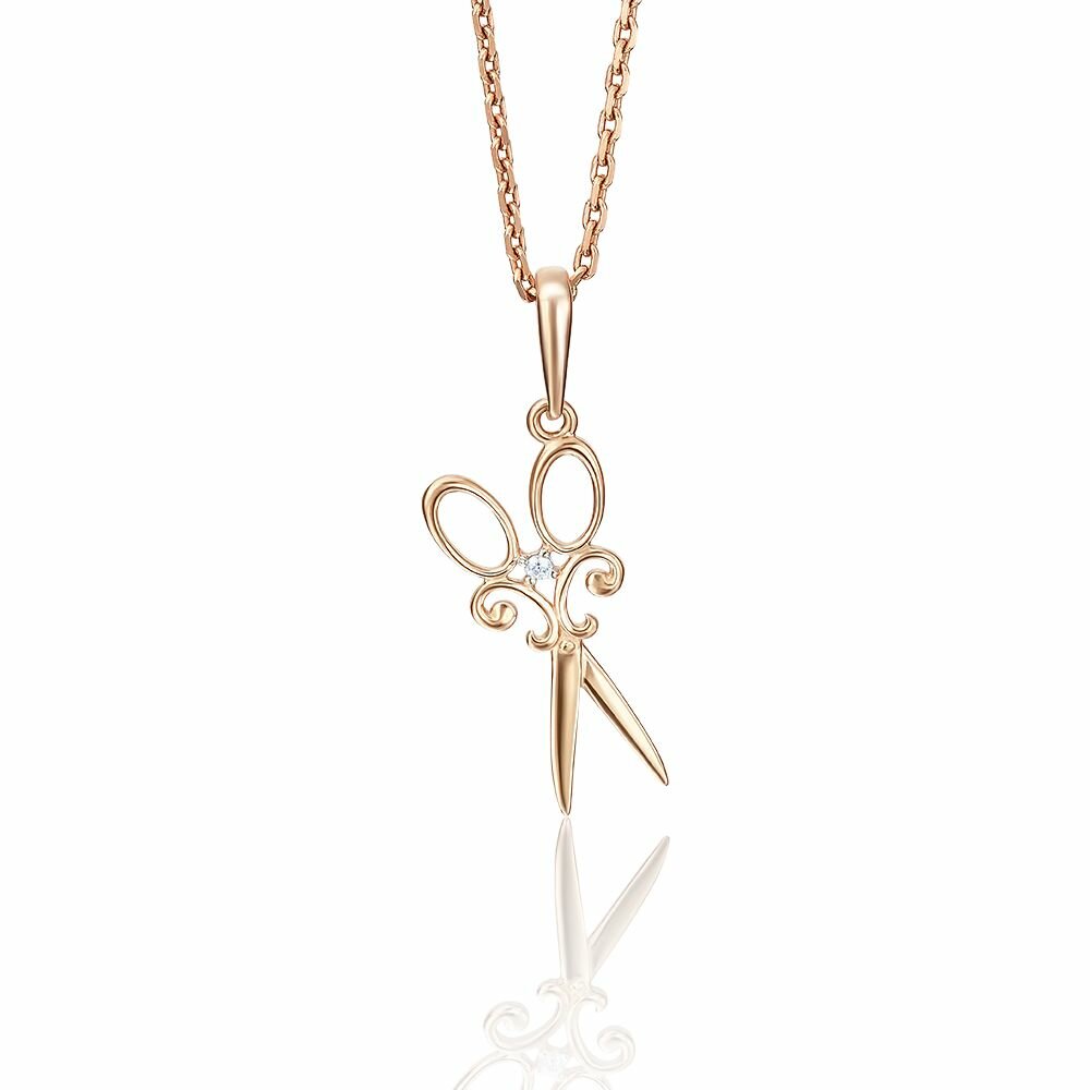 Подвеска, красное золото, 585 проба, фианит