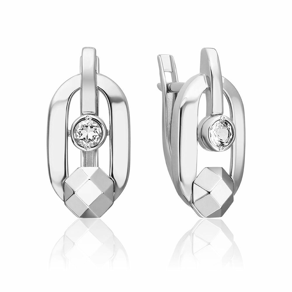 Серьги, белое золото, 585 проба, родирование, топаз