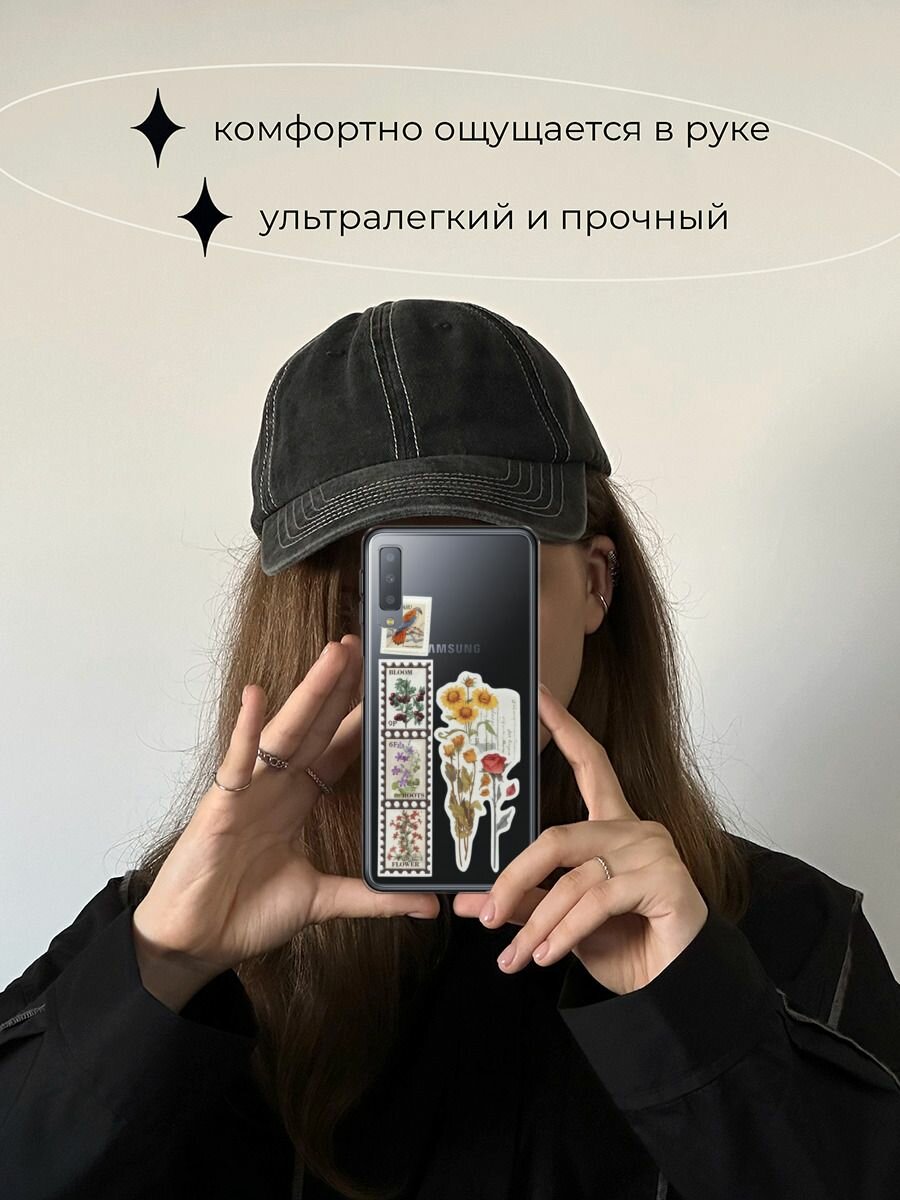 Чехол на Samsung Galaxy A7 2018 / Самсунг Галакси А7 2018 с принтом Марки с цветами — фото 1