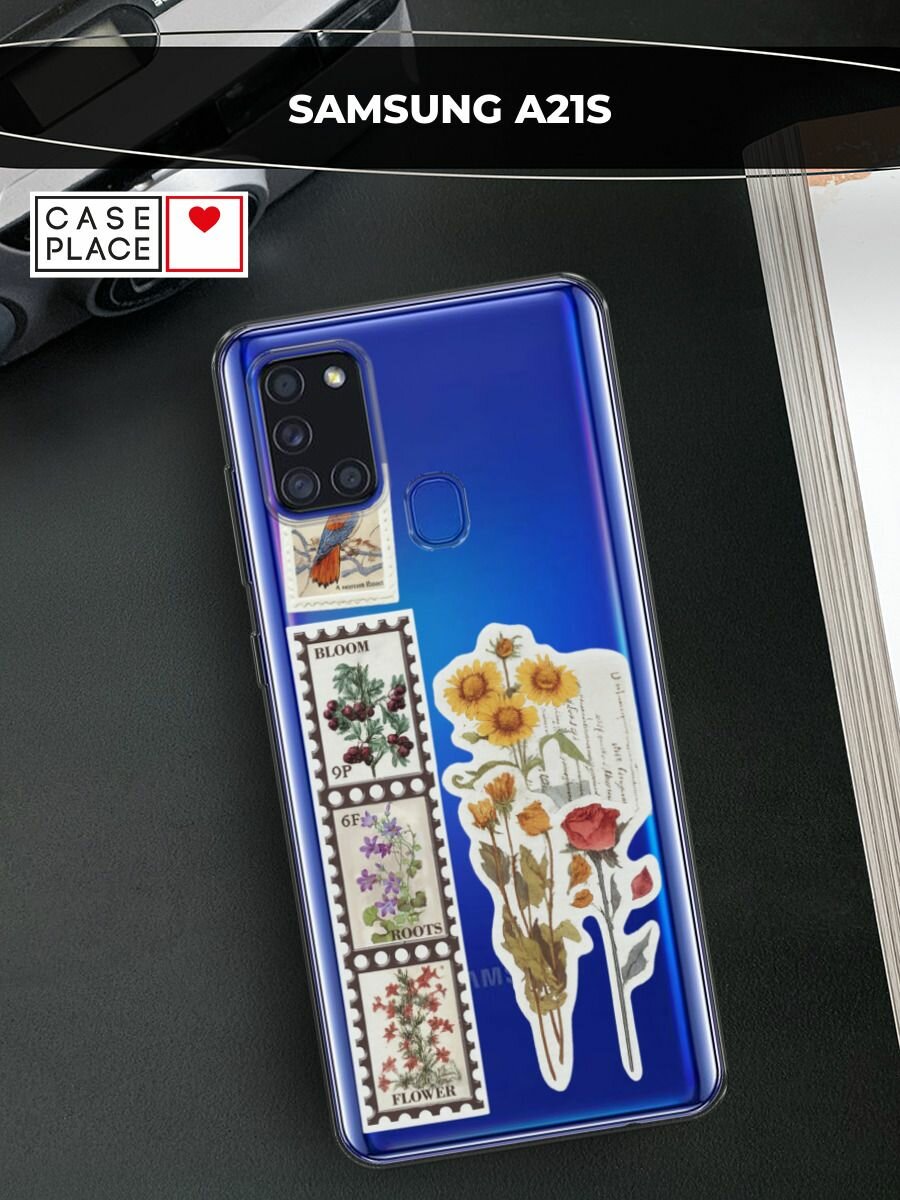 Чехол на Samsung Galaxy A21s / Самсунг Галакси A21s с принтом Марки с цветами