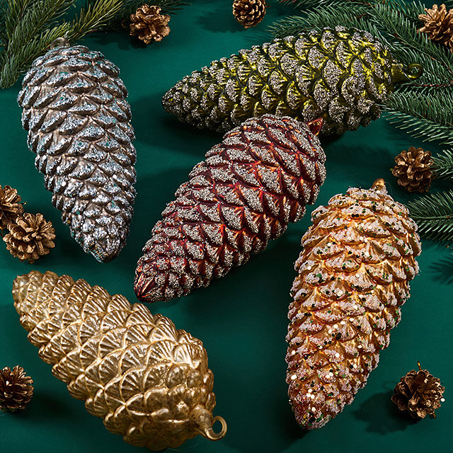 Елочные игрушки Шишки - Diamanti Foresta 20 см, 5 шт, стекло, Winter Deco, 5030069