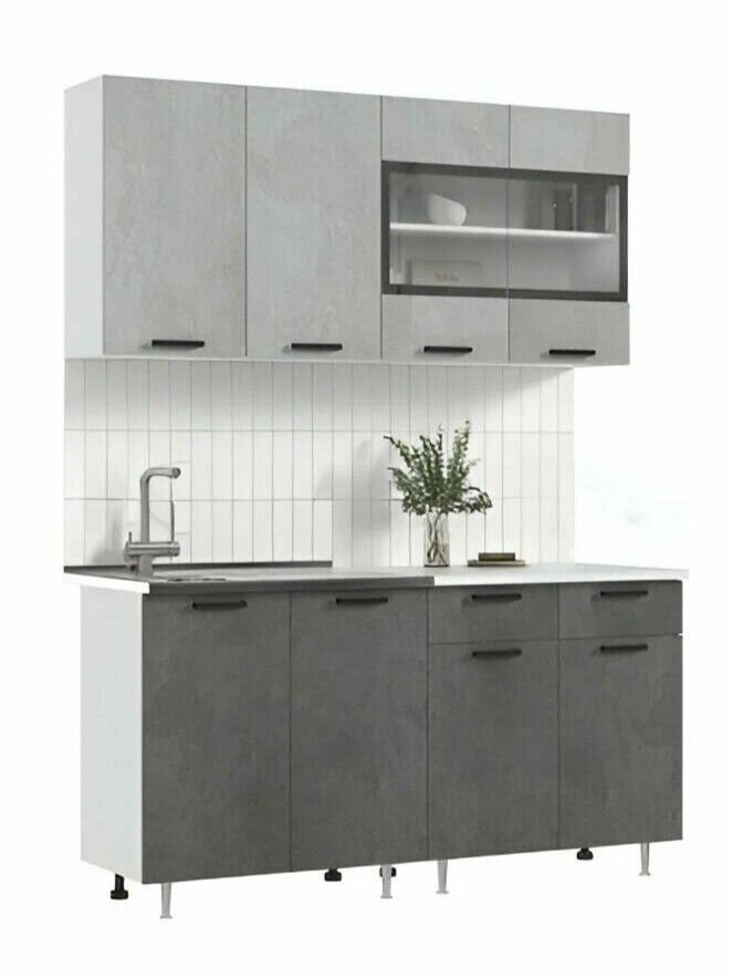 Кухонный гарнитур 1,6м Рио NEW бетон светлый/бетон темный, белый со столешницей, МИФ