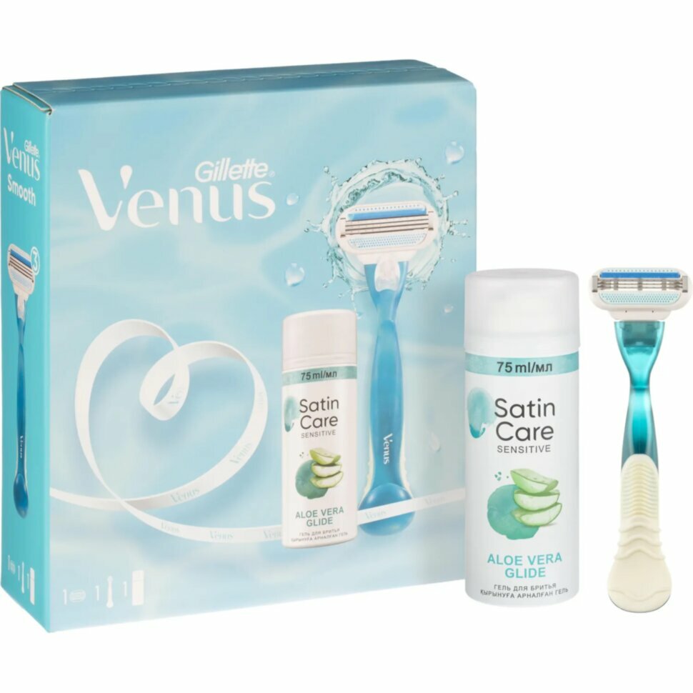 Подарочный набор Gillette Venus Бритв 1сменКас+Гель д/брит жен д/чувКож75мл, 2367627