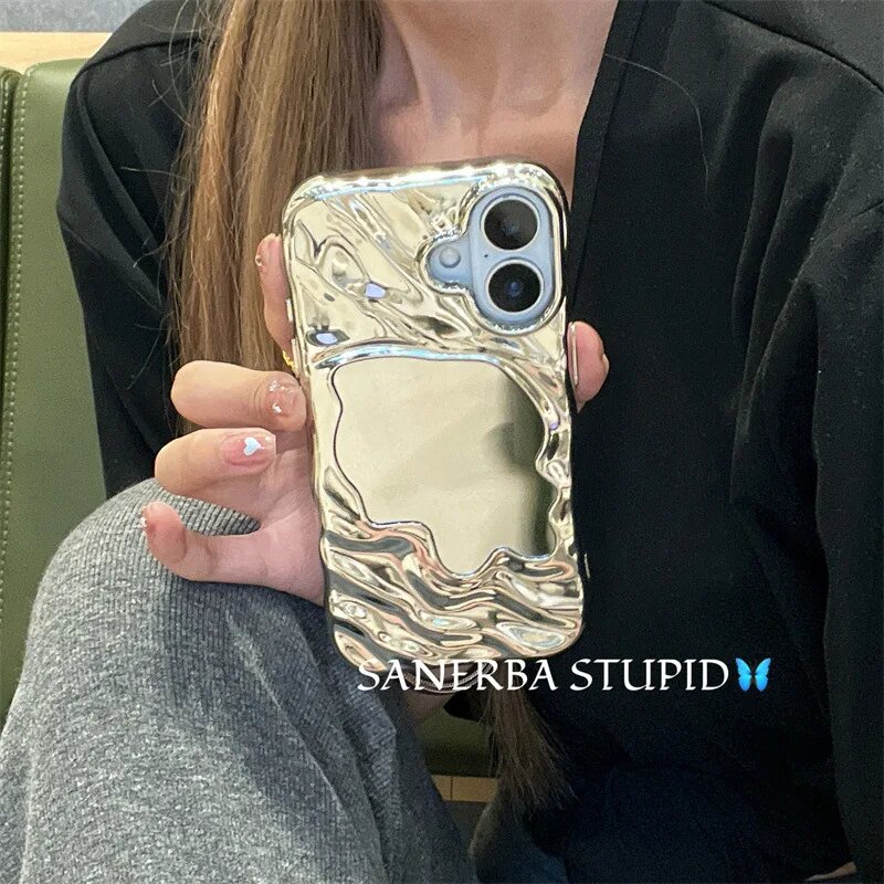 Зеркальный чехол для телефона с синей лентой для Apple Iphone 16, 15, 14, 13 Pro Max, чехол для мобильного телефона, зеркало для макияжа, простой корпус Айфон 15, SV