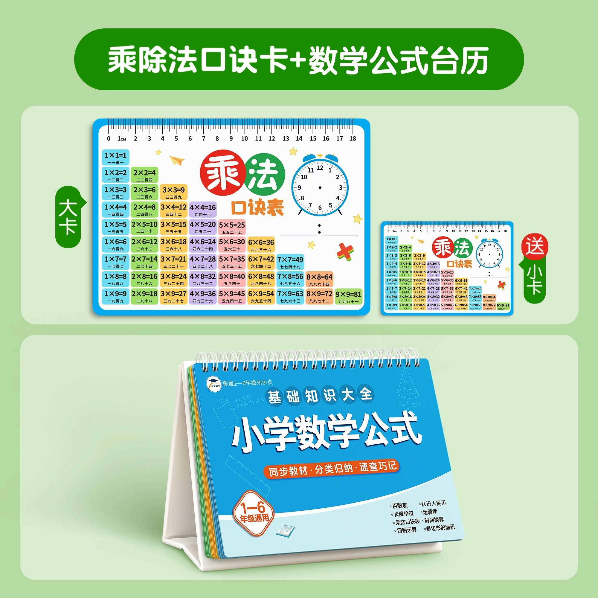 Карточки с таблицей умножения и деления и настенный календарь с математическими формулами для учеников 2 класса