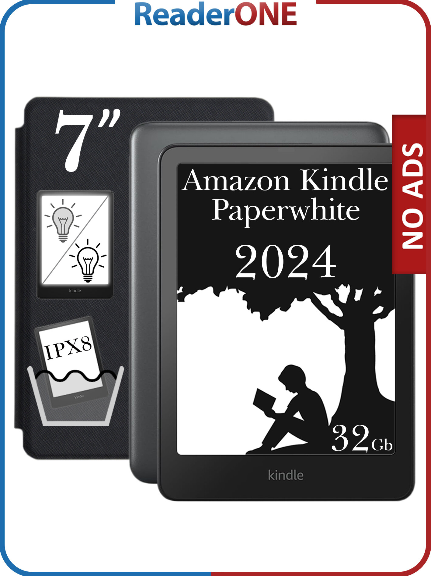 Электронная книга Amazon Kindle PaperWhite 12 2024 32Gb SE Metallic Black с обложкой ReaderONE Red