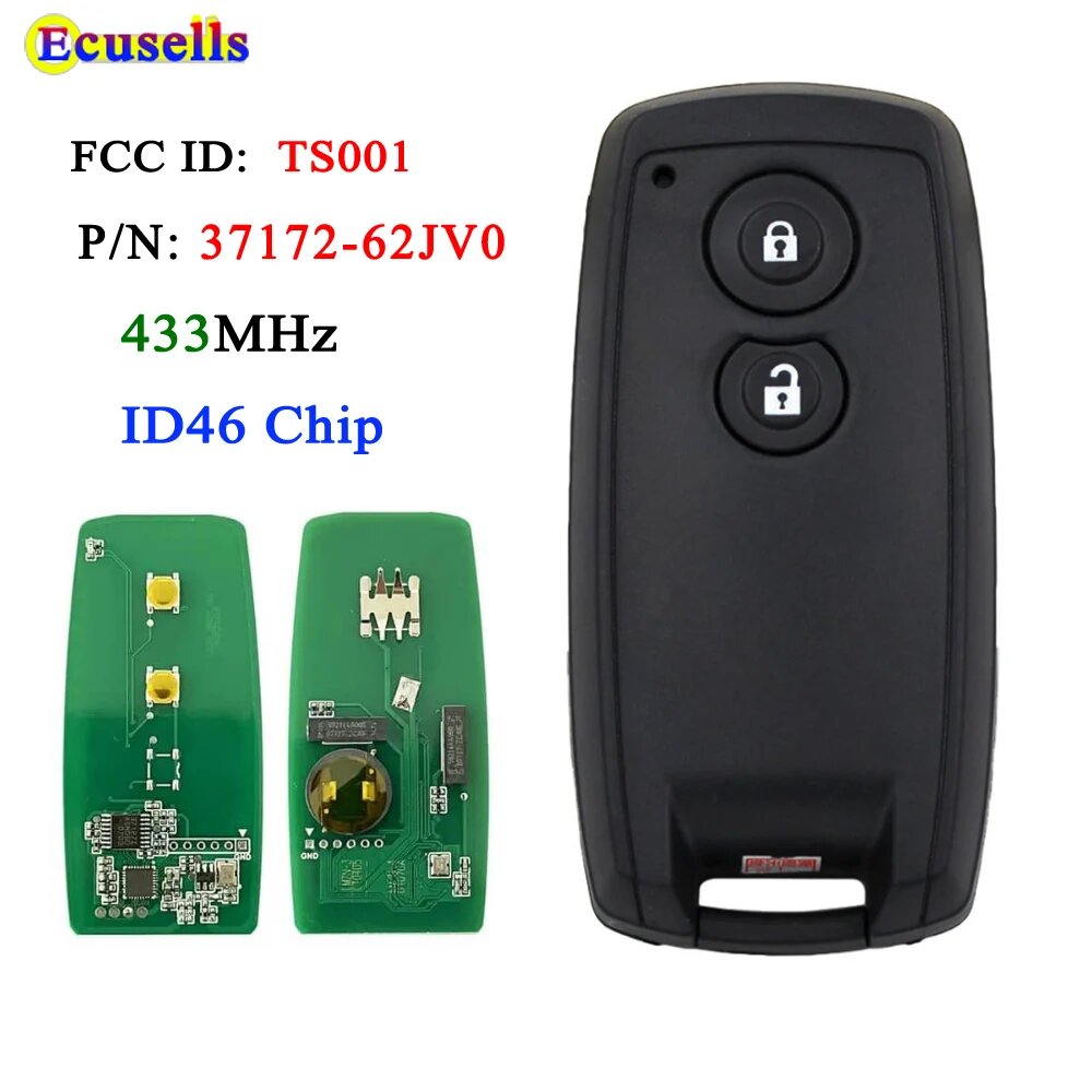 Умный ключ-карта Ecusells с 2 кнопками, 433 МГц, чип ID46 для Suzuki SX4 Grand Vitara 2007-2013, TS001 37172-62JV0