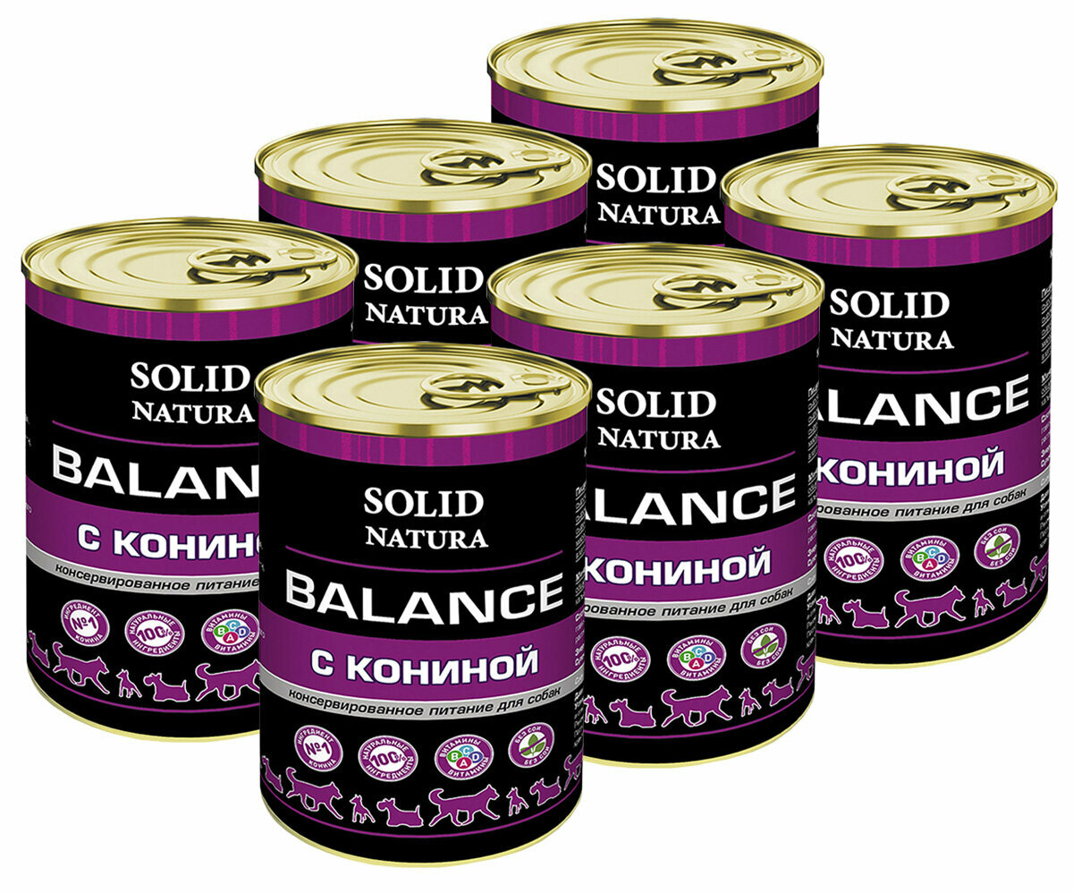 Корм влажный Solid Natura Balance для взрослых собак, с кониной, 340 г х 6 шт