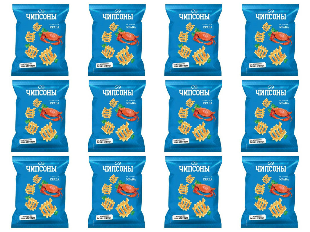 Чипсоны Чипсы со вкусом Краб, 40 г, 12 шт