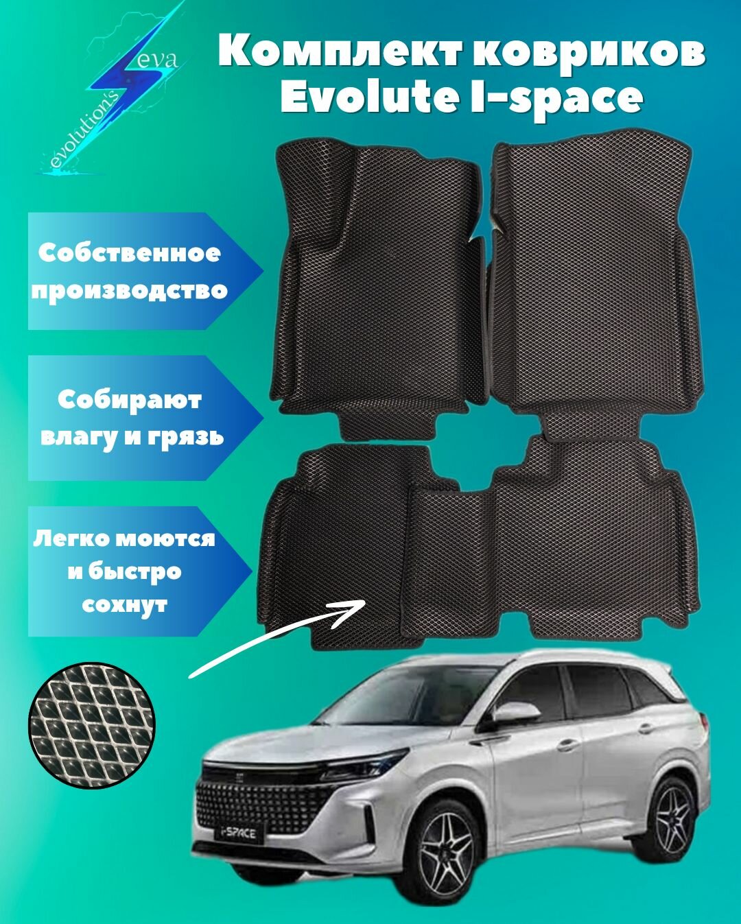 Автомобильные коврики с бортами ева evolute i-space 2025г(передний привод)