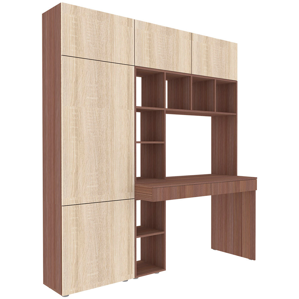 Стол письменный со стеллажом и шкафом 1800 (левый) Бодего Темный Дуб Сонома