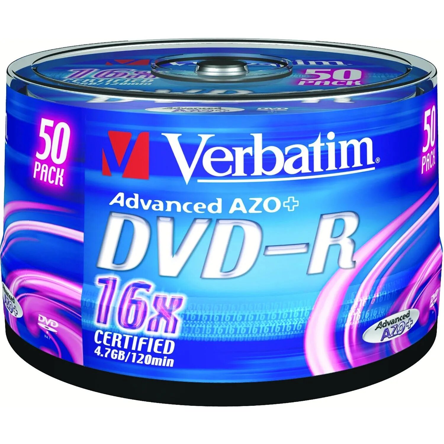 Носители информации DVD-R, 16x, Verbatim Azo Matt Silver, Cake/50, 43548