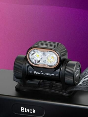 Налобный фонарь Fenix HM55R черный, 1200 люмен, 175 метров, до 140 часов, USB Type-C, дальний/ближний свет, красный свет