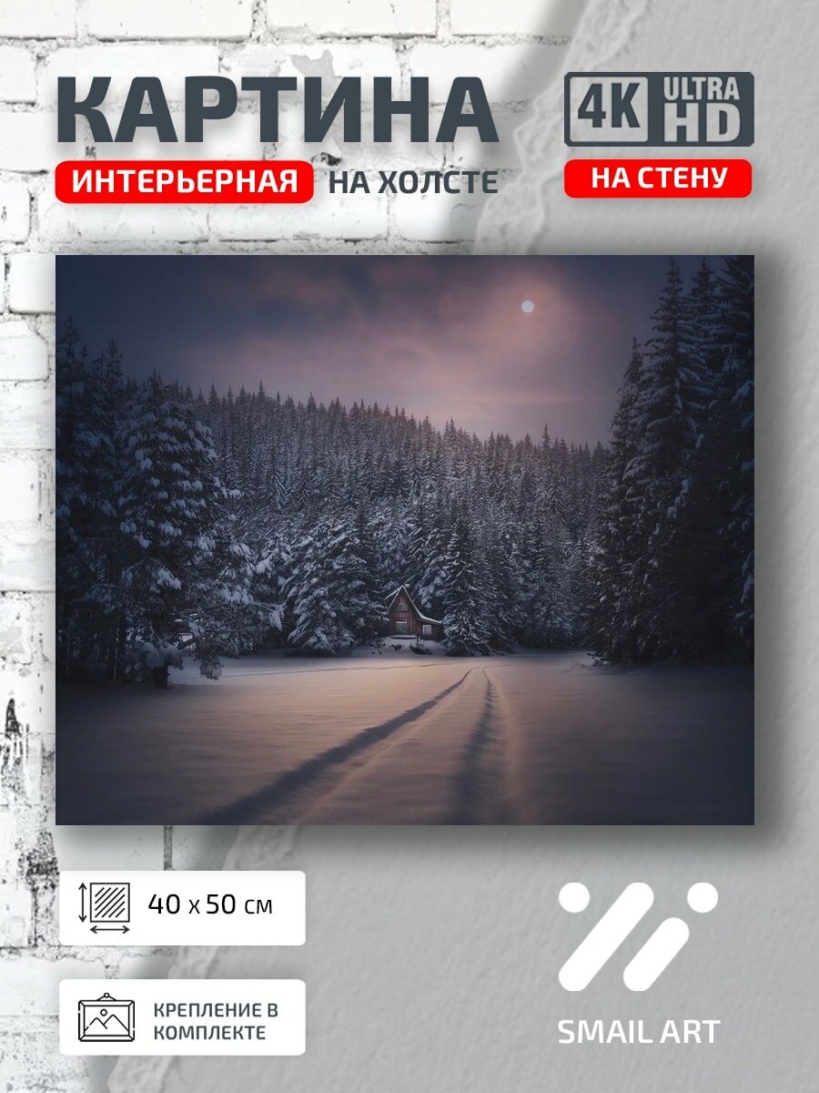 Картина на холсте интерьерная 40 на 50 на стену Зимний лес для гостиной пейзаж