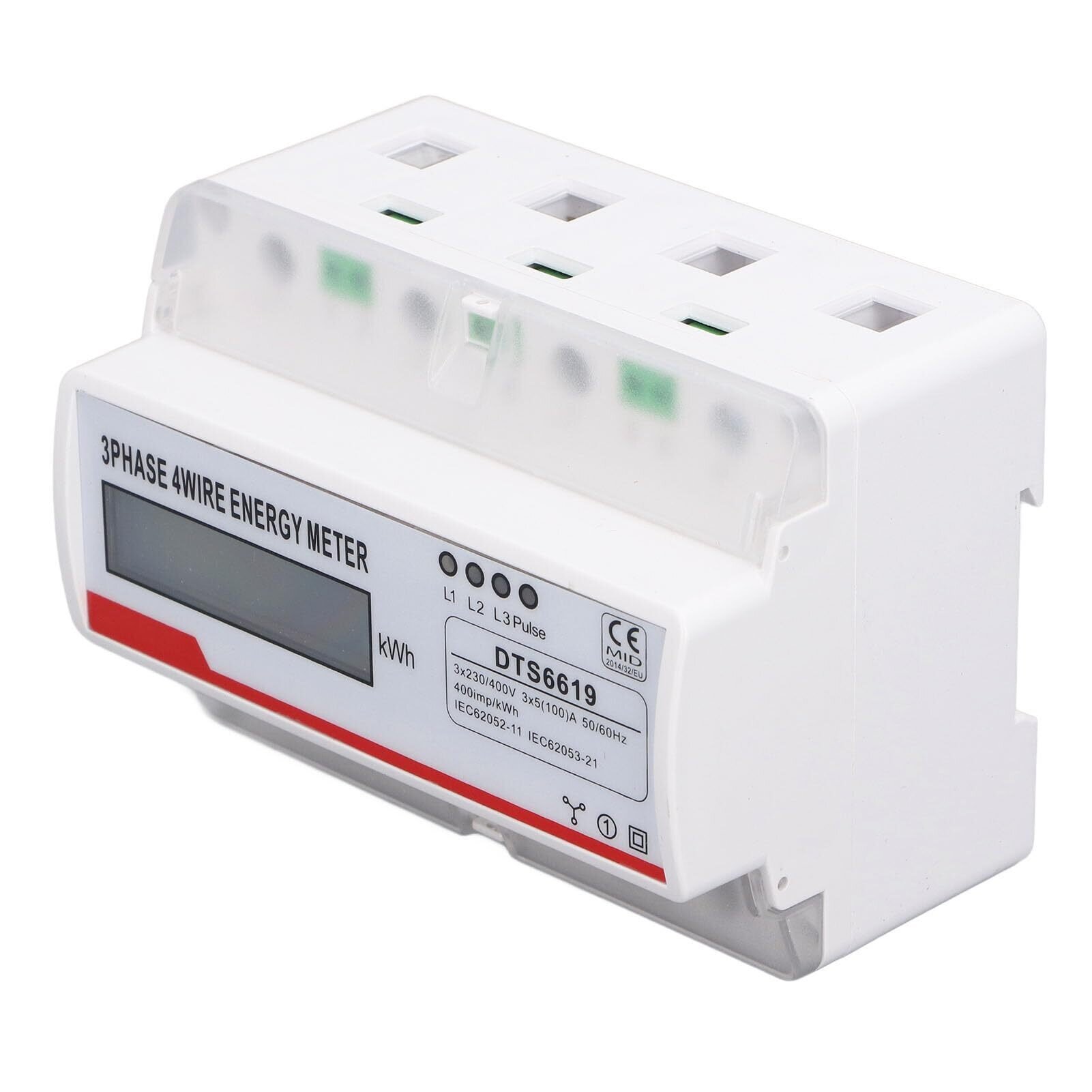 Счетчик электроэнергии 7P, трехфазный, 4-проводной, с ЖК-дисплеем, монитором кВт/ч, креплением на рейку 35 мм, 230-400 В, 5 (100) А, с мониторингом электроэнергии