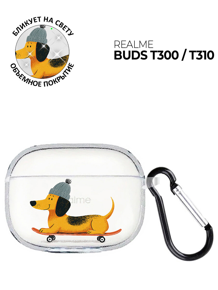 Чехол на Realme Buds T300 / T310 с принтом "Такса-экстремал" прозрачный
