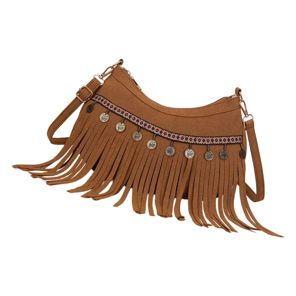 Замшевая сумка-мессенджер Maillard с кисточками-коричневая