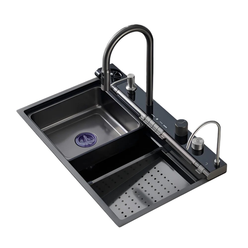 Мойка кухонная Ceruttispa Gloria Pro металлическая, 46x75, прямоугольная, мойка для кухни, черная, серая