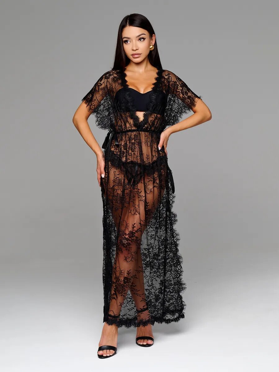 Пеньюар длинный комплект со стрингами