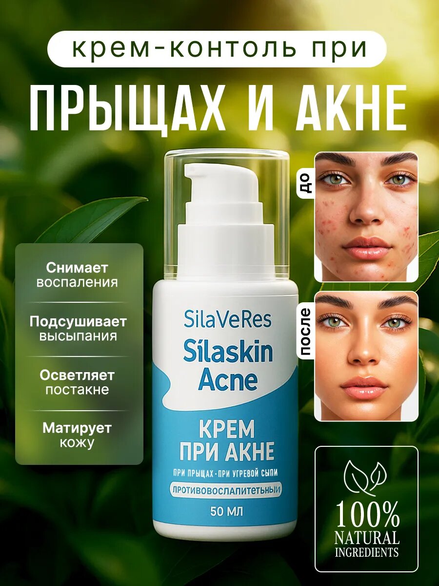 Салициловый крем SilaVeres, от прыщей, акне, с цинком, 100 мл