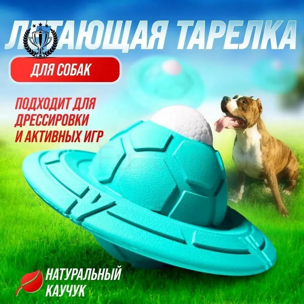 GM Игрушка для собак / Летающая тарелка с мячиком для собак / Натуральный каучук