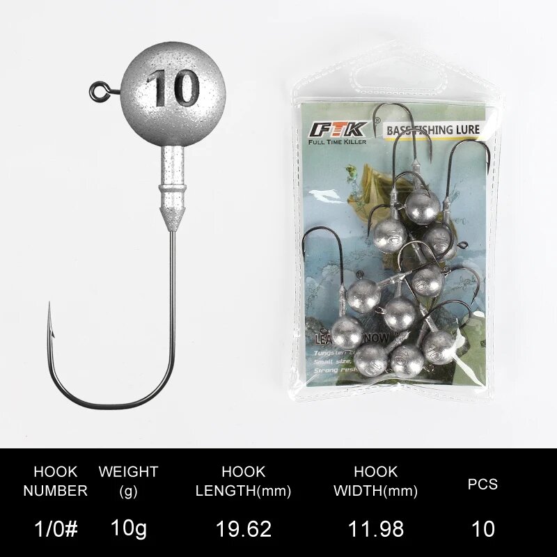 Рыболовные крючки FTK для басса, 1/0#, 10g, 19.62 мм