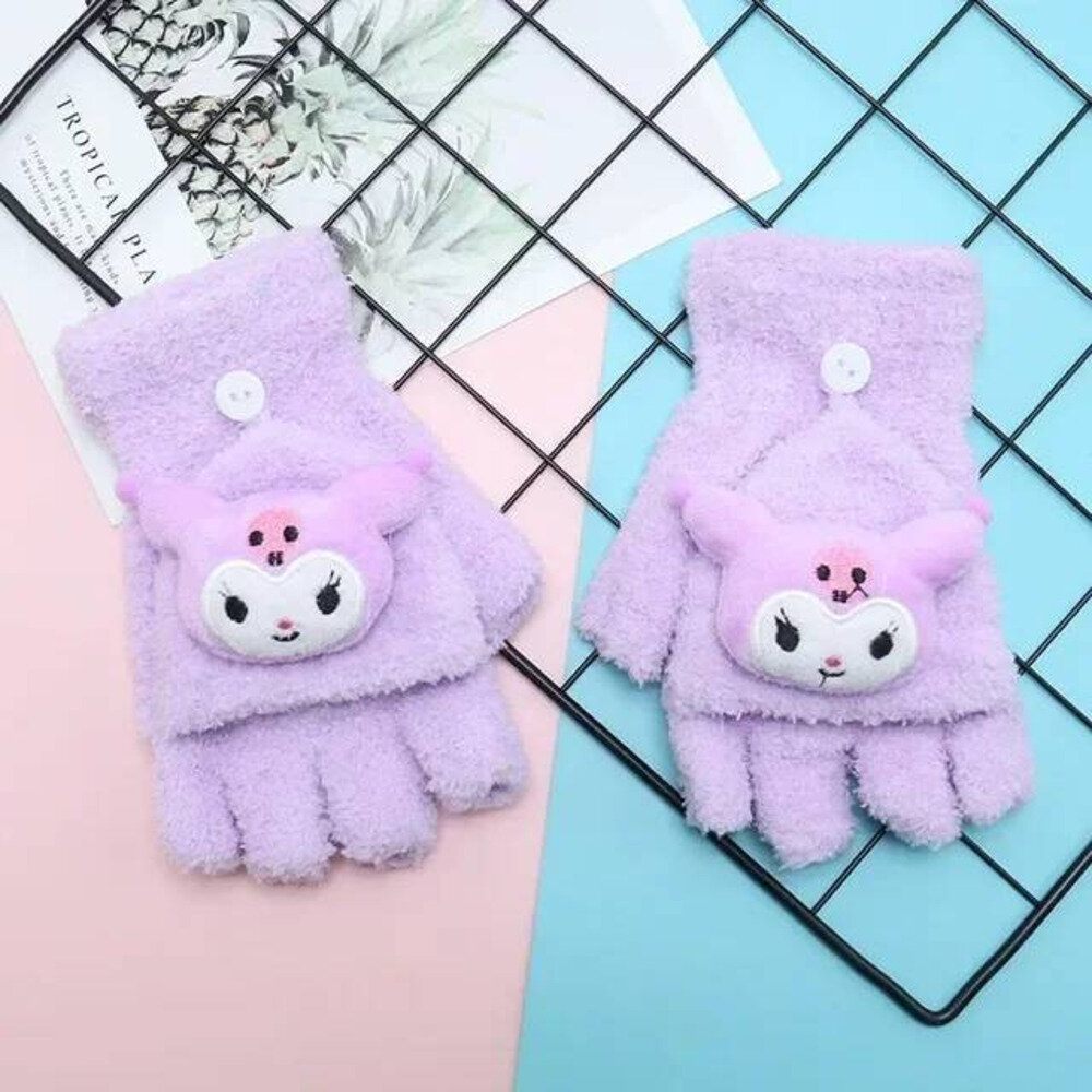 Женские вязаные перчатки Sanrio Cinnamoroll Melody Kuromi в стиле каваи с мультяшным рисунком, теплые, с откидной крышкой и без пальцев, Hello Kitty, Y2k, непромокаемые.