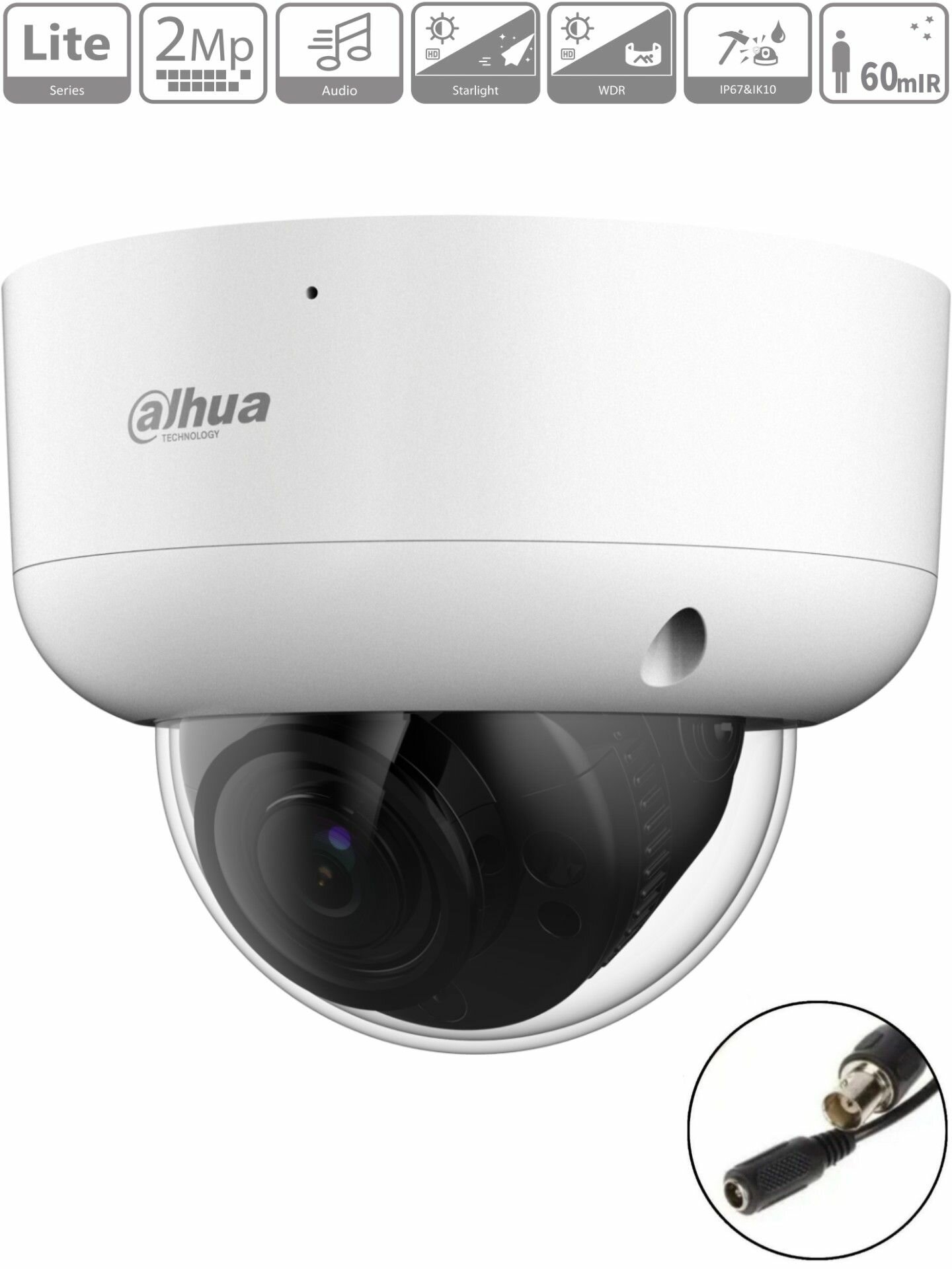 Dahua DH-HAC-HDBW1231RAP-Z-A 2мп 2,7-12 мм камера видеонаблюдения HDCVI уличная, аналоговая купольная антивандальная HDCVI-видеокамера с ИК-подсветкой, 1920x1080