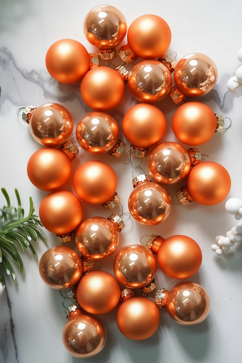 Стеклянные шары делюкс матовые и глянцевые, цвет: оранжевый шёлк, 25 мм, упаковка 24 шт, Winter Deco 2000221