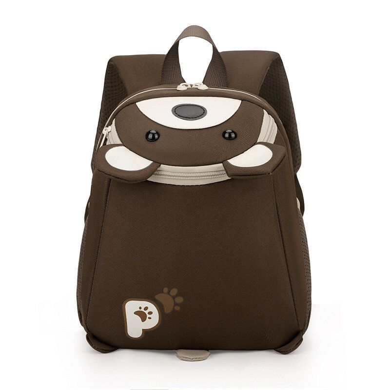 Little bear cartoon animal print children backpack with easy carry design for outings dark brown