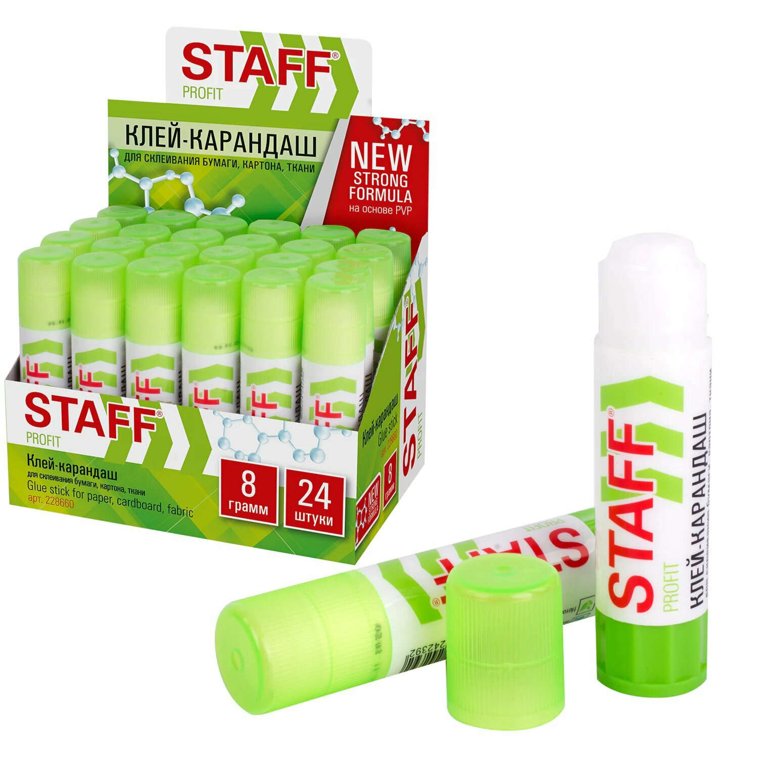 Клей-карандаш усиленный STAFF Profit, 8 г, PVP-основа, 228660, 6шт.