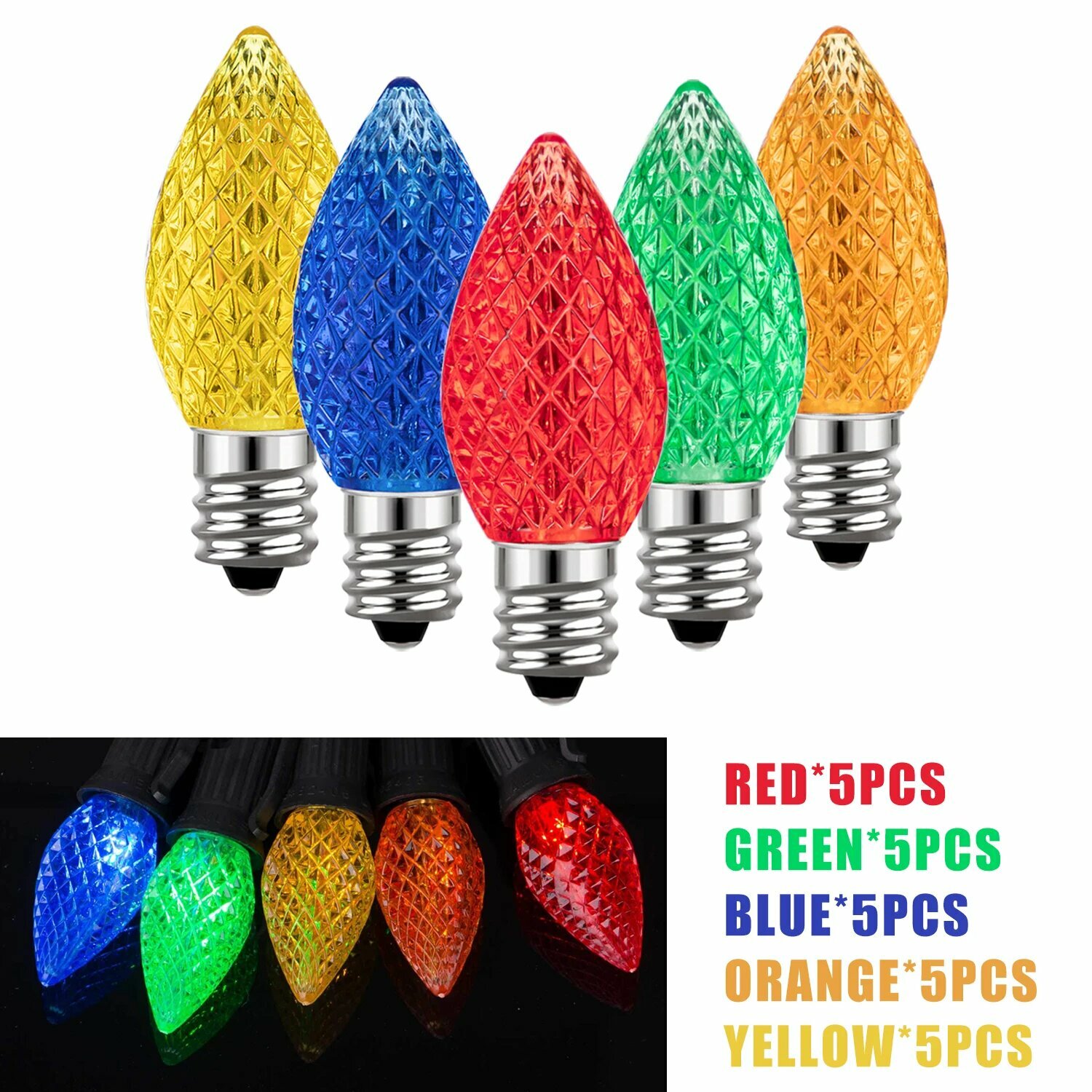 GANRILAND Светодиодные лампочки C7 RGB 25 шт. RGB, E12 220V
