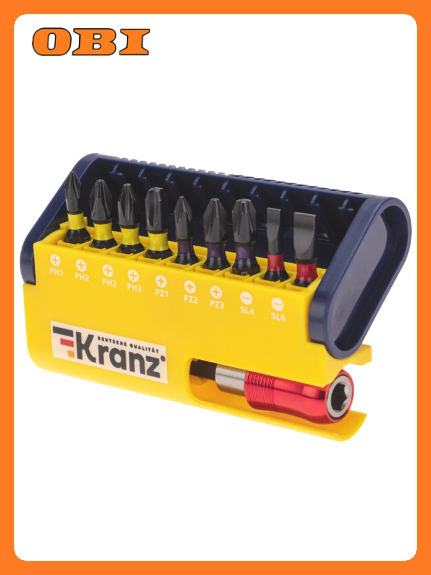 Набор бит с магнитным держателем, пластиковый кейс, 10 шт KRANZ
