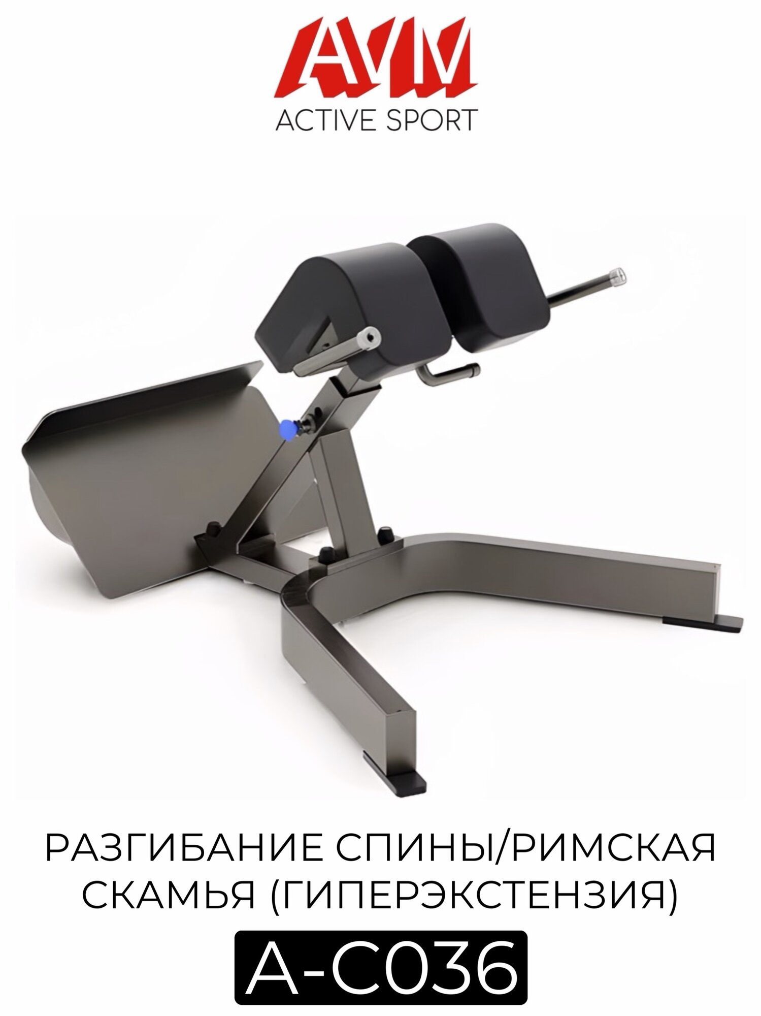 Профессиональный тренажер для зала Разгибание спины/Римская скамья (Гиперэкстензия) AVM A-C036 (цвет профиля серый, цвет обивки черный)