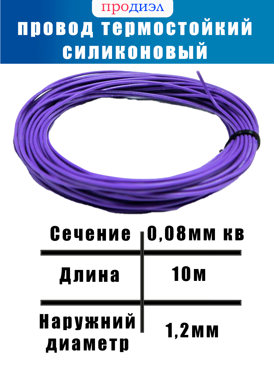 Провод силиконовый 28AWG, 0,08 мм кв, длина 10 м, луженая медь, фиолетовый