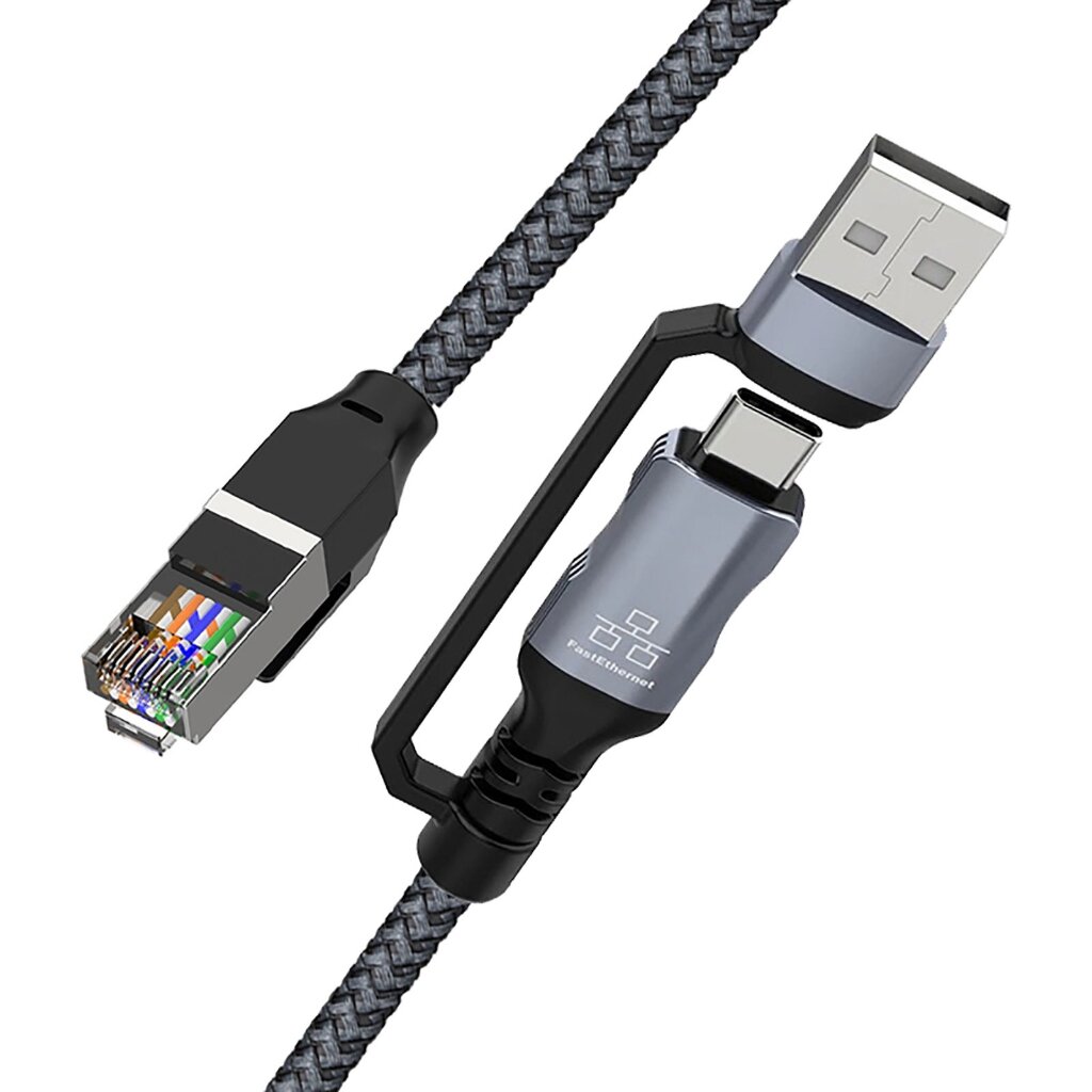 Адаптер USB Type C к RJ45 Ethernet с оплеткой длиной 1,8 м и быстрым подключением со скоростью 100 Мбит/с