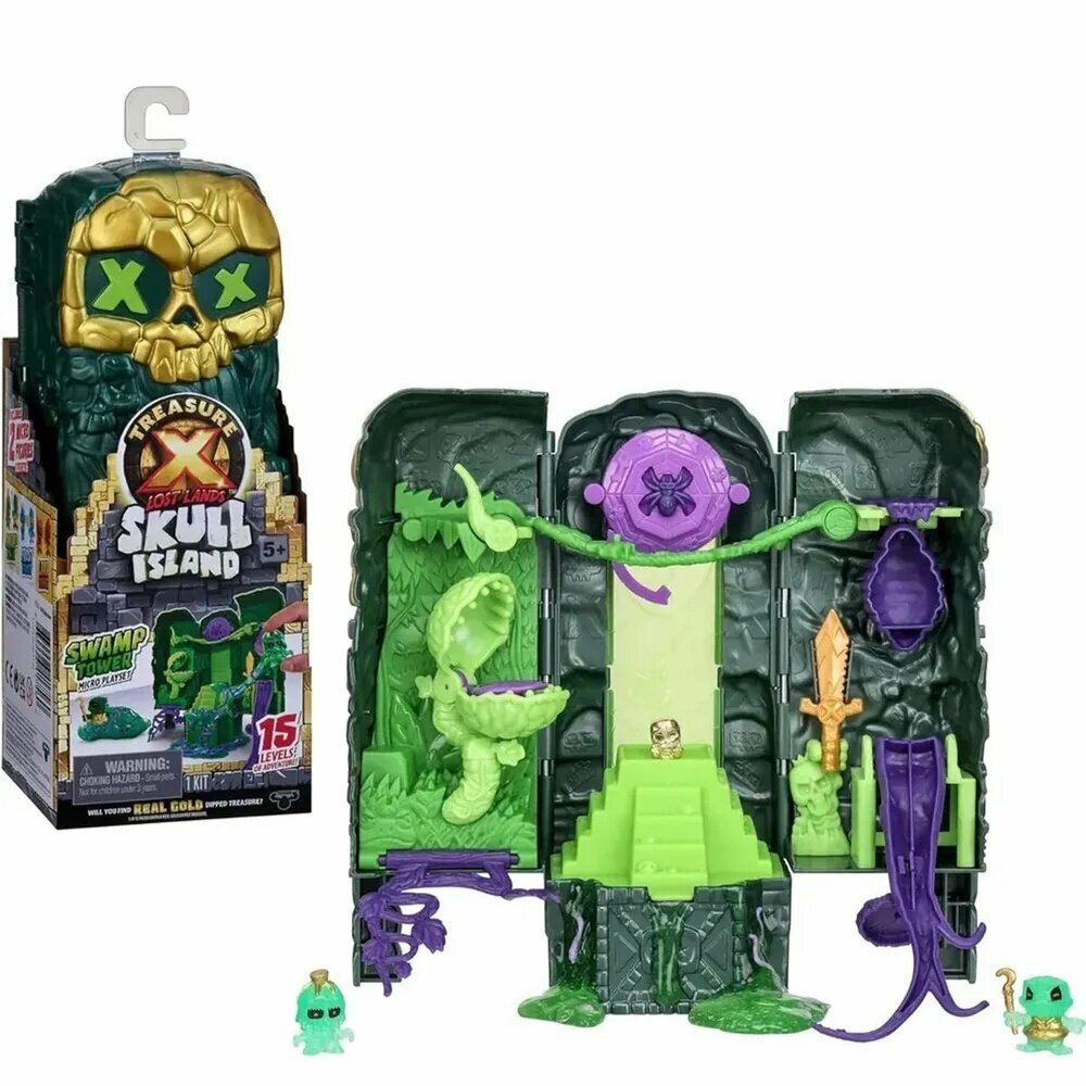 Игровой набор Treasure X Lost Lands Skull Island Swamp Tower Micro Playset, 15 уровней приключений.