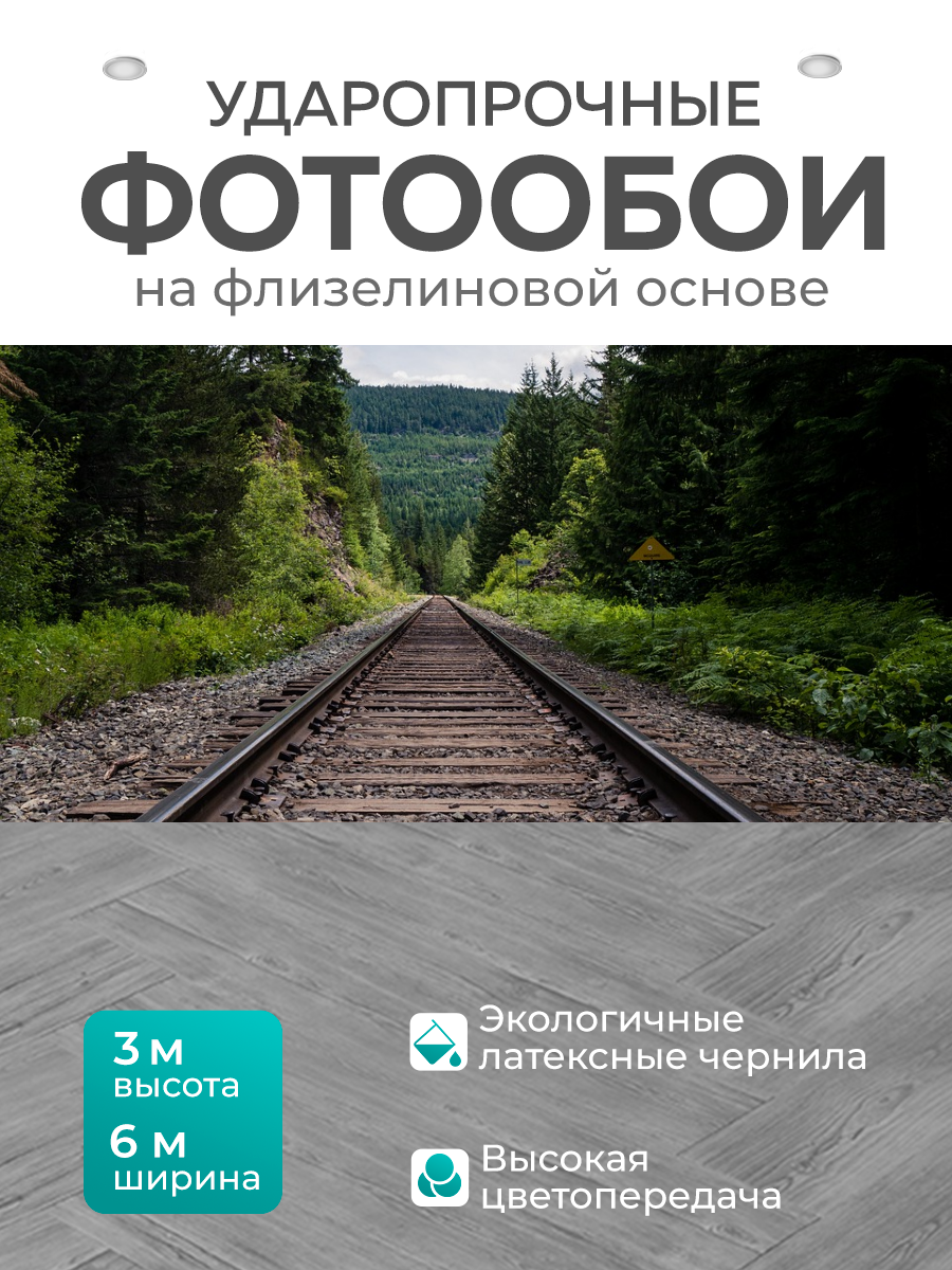 Фотообои моющиеся ударопрочные "Железная дорога, железнодорожные пути, треки" 600x300 см. флизелиновые на стену