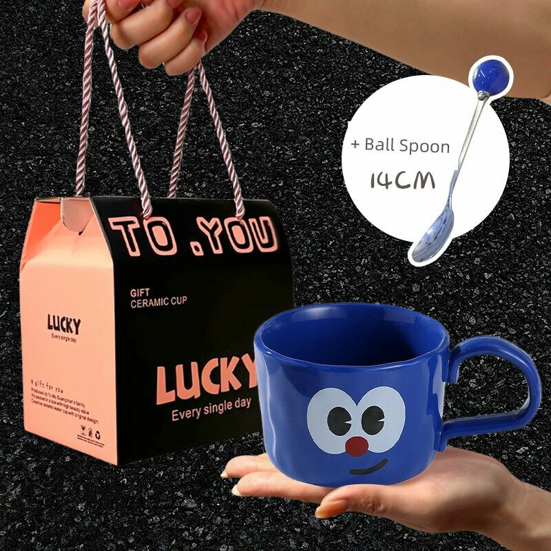 Подарочная коробка «Lucky»: сине-голубая керамическая чашка и ложка — идеально для особых случаев