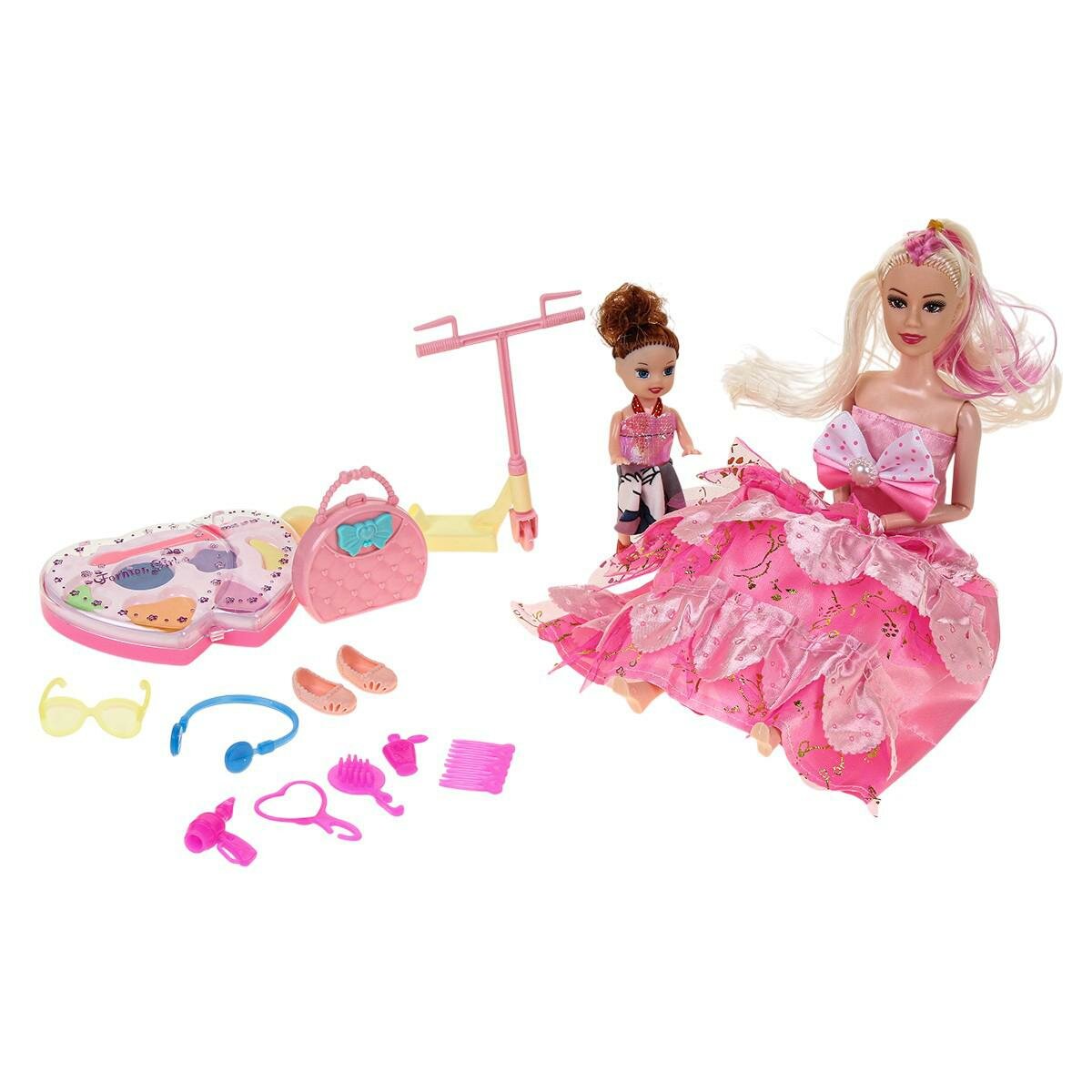 Кукла модельная с аксессуарами "Fashion Style", 2 куклы, 3 платья, самокат, сумочка, 52 см, микс цветов