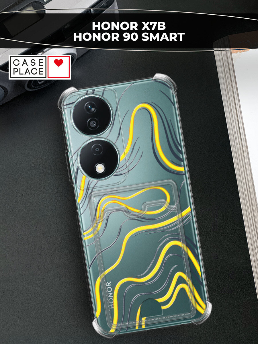 Чехол на Honor X7B/90 Smart (Хонор X7B/90 Смарт) с картой и принтом Золотые нити