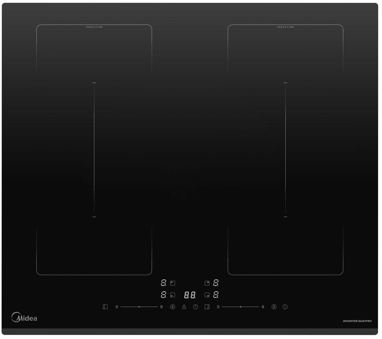 Варочная панель Midea MIH67787F инверторная, 4 индукционные конфорки, 2 Flex зоны, слайдер