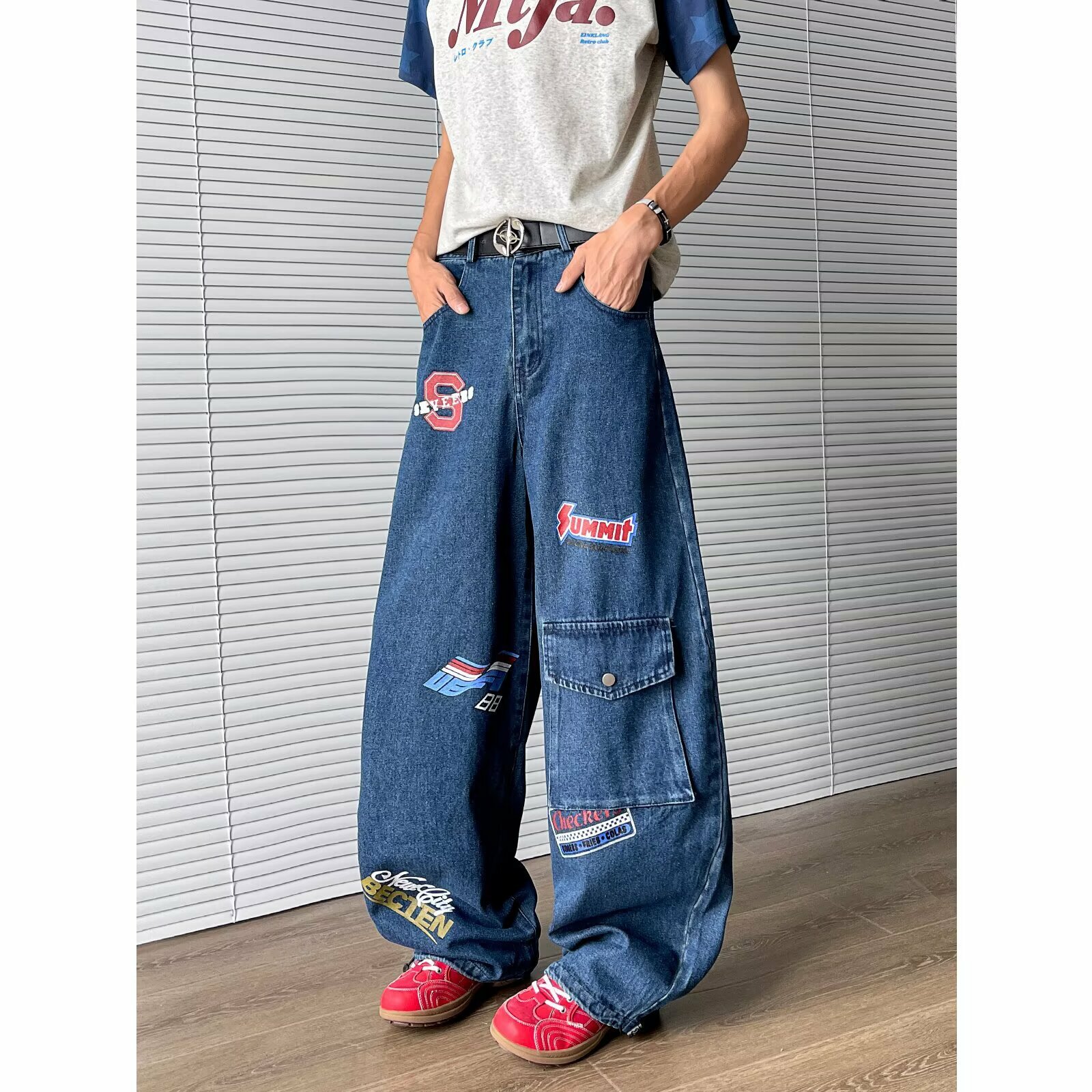 Тренд RONG CH Джинсы Женские Карго Винтажные Большие Карманы Стильные Деним, Размер_S