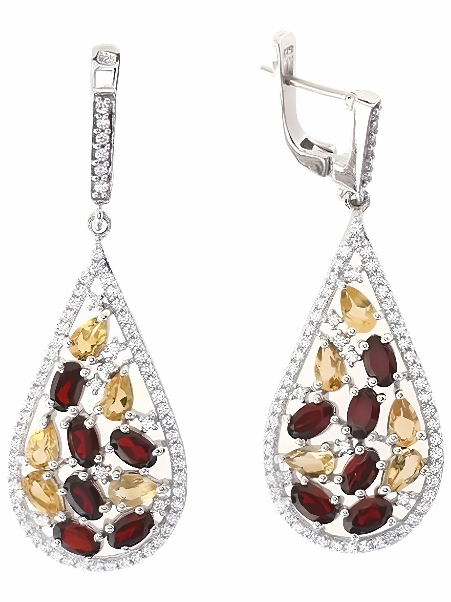 Серьги, серебро, 925 проба, родирование, цитрин
