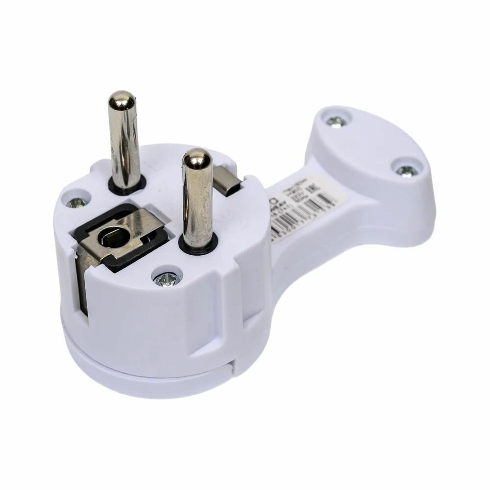 Вилка угловая плоская Ecola base "За шкаф" Белая с заземлением 16А 250V AEPL1WEAY