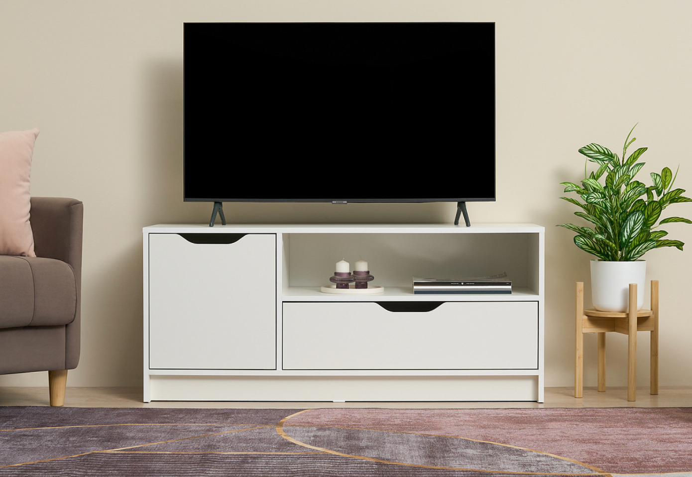 Тумба под телевизор руна ТВ 01 (120х53х40 см), цвет белый/белый