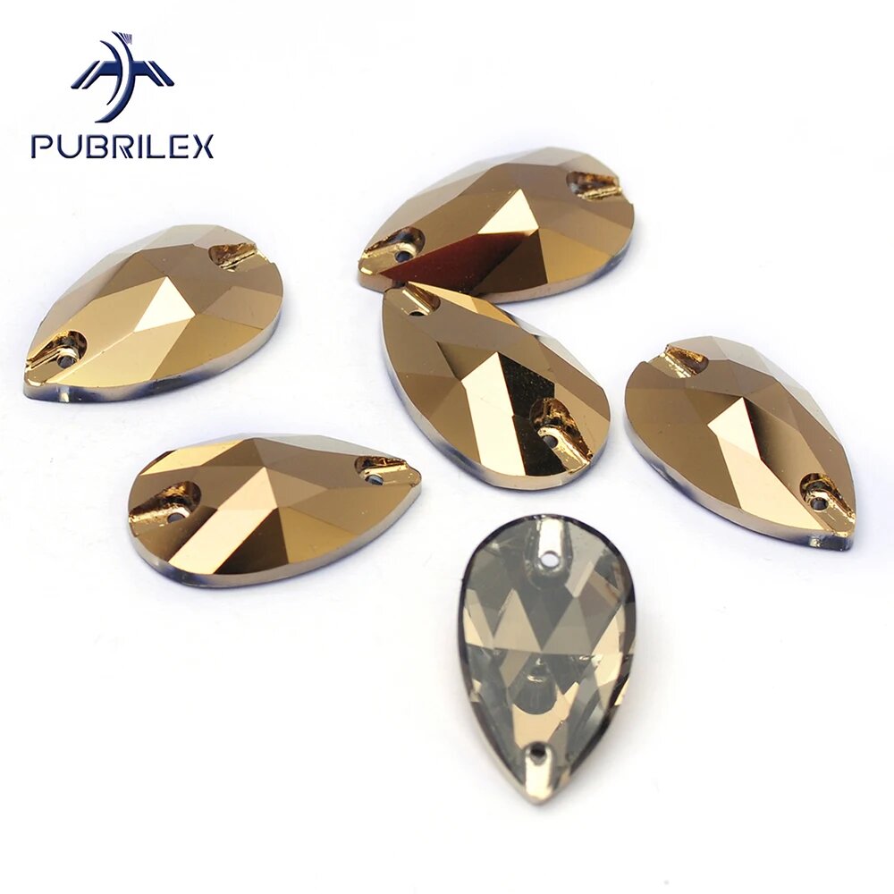 Стразы каплевидные стеклянные PUBRILEX Aurum 7x12mm (32шт)