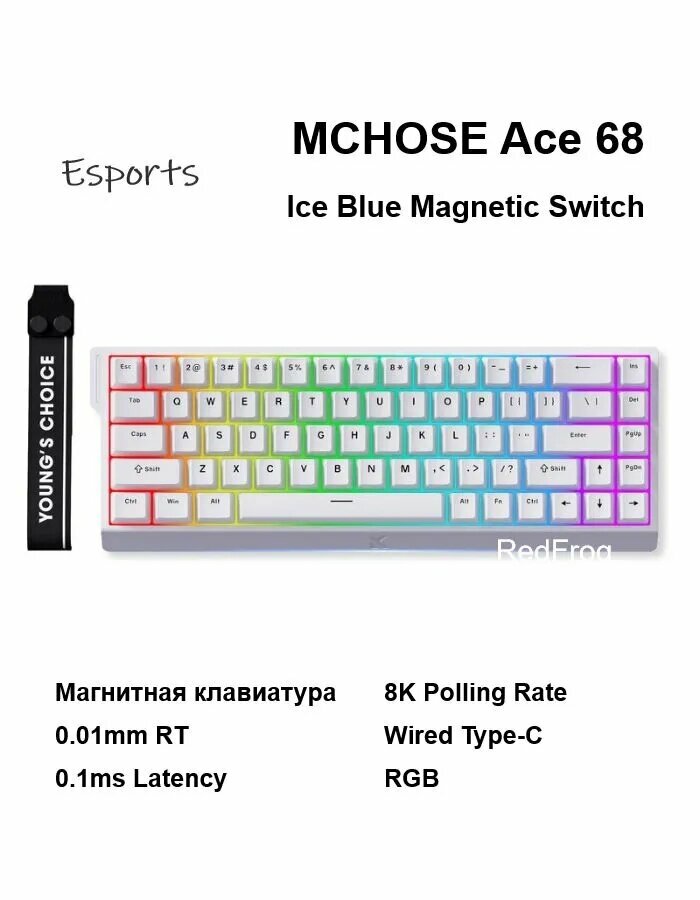 MCHOSE Игровая клавиатура проводная Ace 68, Esports, Ice Blue Magnetic Switch, магнитная клавиатура, Английская раскладка, белый, коралловый