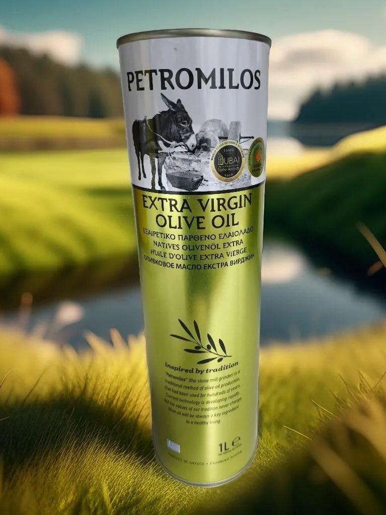 Масло оливковое нерафинированное Petromilos Extra Virgin, 1л, ж. б, Греция. Для салатов и готовых блюд